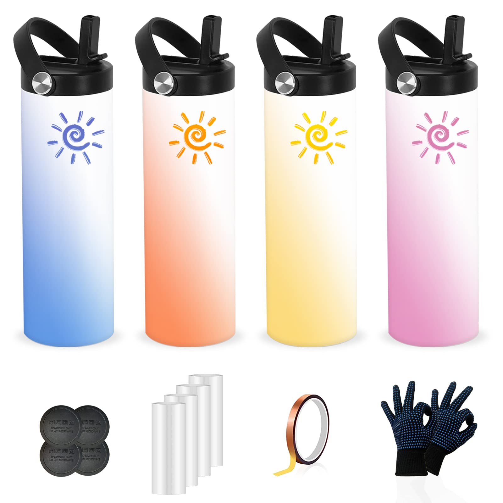 Sublimation Tumblers 20 oz Blank Straight - 4 Pack Sublimation Tumblers Skinny for Heat Transfer - Stainless Steel Double Wall Individually Boxed Heat Resistant Tape Shrink Wrap Rubber Base Gloves