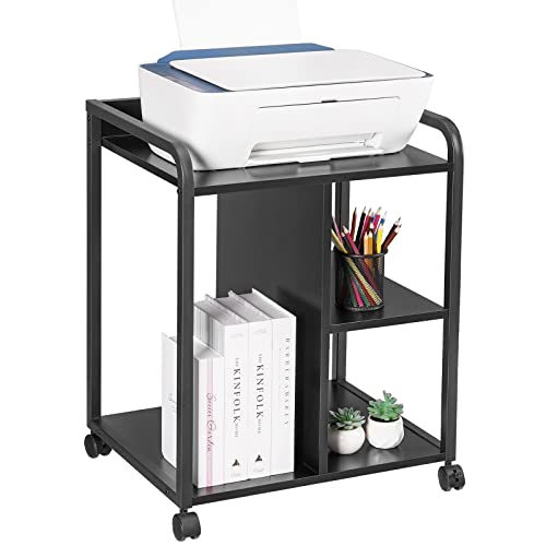 Bertha Burney Printer Stand, 3-Tier Printer Cart with Storage, Mobile Rolling Printer Table with Wheels, Printer Cart with Machine Computer Tower Stand for Home Office
