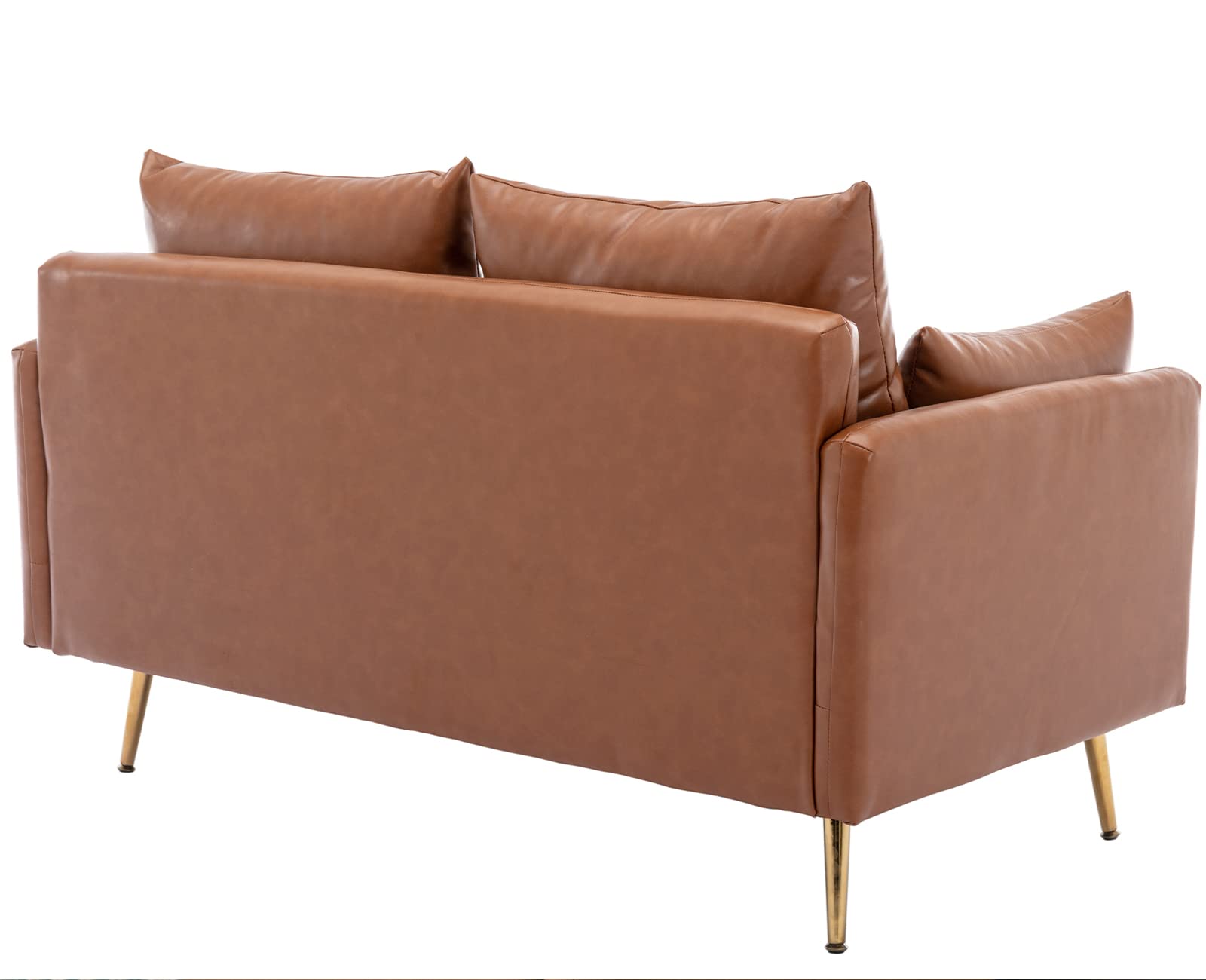 Kmax PU Leather Loveseat Sofa Chair Storage 52” Upholstered Couch Sofa with 4 Pillows Golden Legs for Living Room Small Space, Apartment, Bedroom, Dorm- Brown