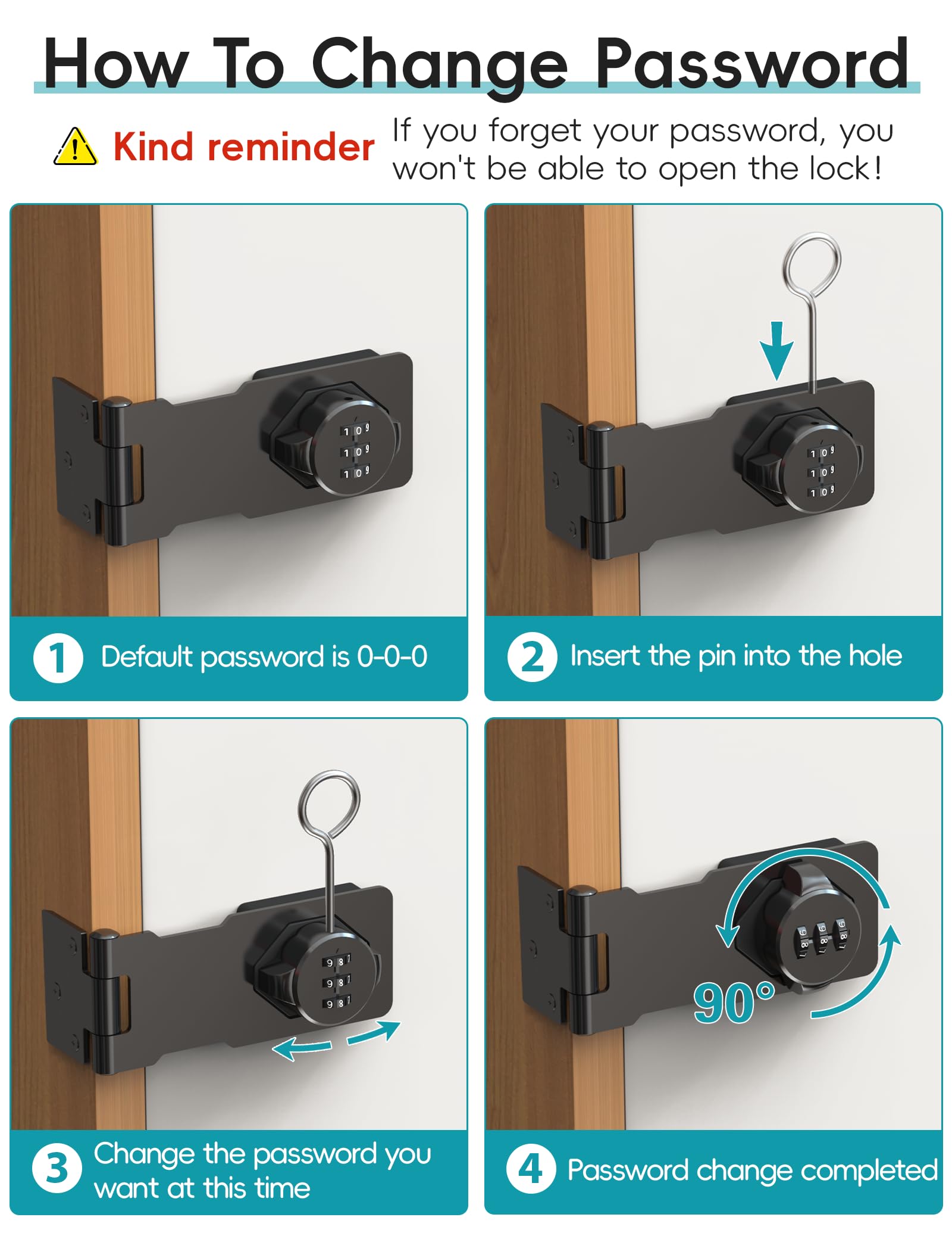 I-EASYDWW Cabinet Password Hasp Lock, Cabinet Keyless Lock with Screws, Cabinet Combination Lock for Small Door, Cabinets, Barn Door, Bathroom, Outdoor, Garage, Garden, Black, 2 Pack