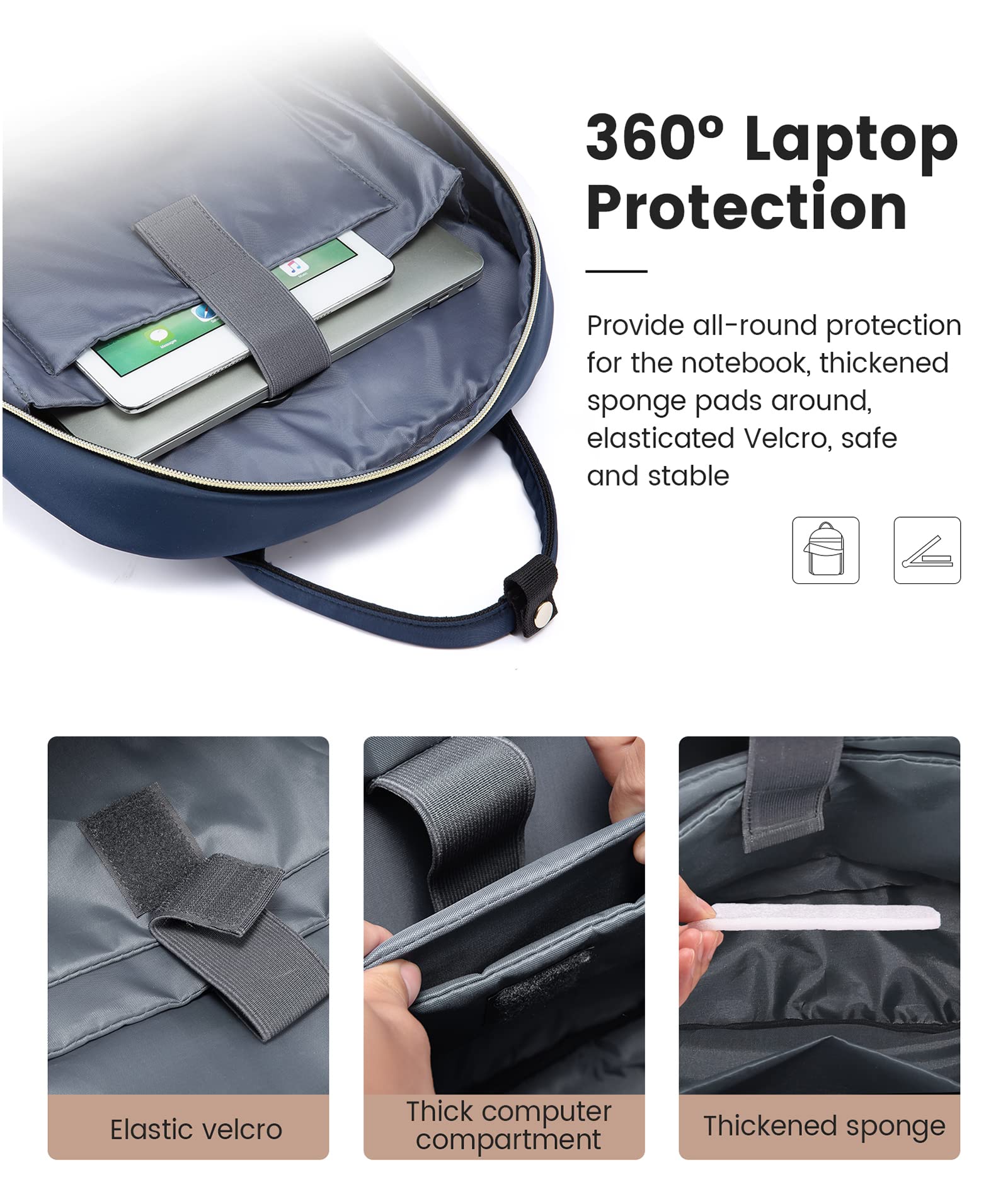 LOVEVOOK Laptop Backpack for Women, 15.6 Inch Computer Backpack for Teacher Nurse with Water Resistant, Lightweight Travel Work Backpack with USB Charging Port, Quilted Commuter Backpack purse, Blue
