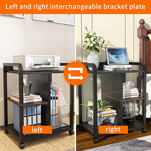 Bertha Burney Printer Stand, 3-Tier Printer Cart with Storage, Mobile Rolling Printer Table with Wheels, Printer Cart with Machine Computer Tower Stand for Home Office