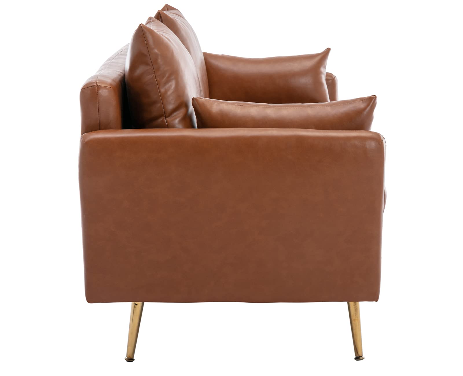 Kmax PU Leather Loveseat Sofa Chair Storage 52” Upholstered Couch Sofa with 4 Pillows Golden Legs for Living Room Small Space, Apartment, Bedroom, Dorm- Brown