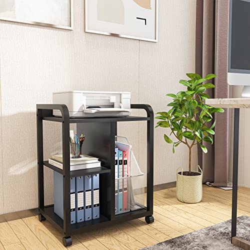 Bertha Burney Printer Stand, 3-Tier Printer Cart with Storage, Mobile Rolling Printer Table with Wheels, Printer Cart with Machine Computer Tower Stand for Home Office