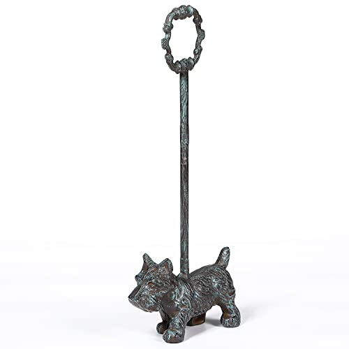 WEMPOLU Cast Iron Door Stopper with Handle, 4.88 Lbs Decorative Metal Dog Door Stop, Antique Blue