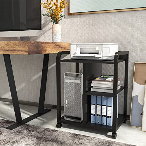 Bertha Burney Printer Stand, 3-Tier Printer Cart with Storage, Mobile Rolling Printer Table with Wheels, Printer Cart with Machine Computer Tower Stand for Home Office