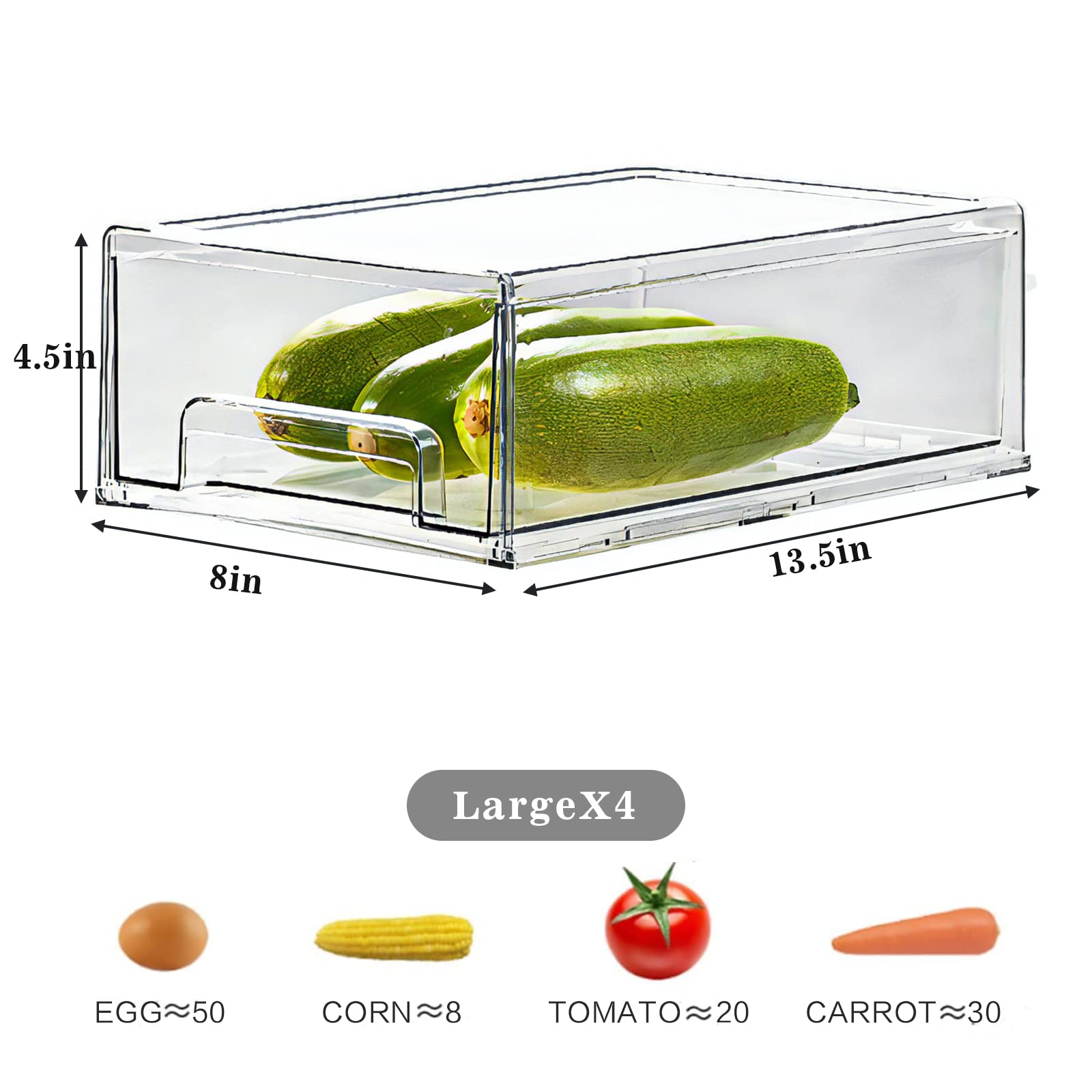 Eanpet 4Pack Fridge Drawer Organizers and Storage Clear Pull Out Drawers for Vegetable Fruit Container for Refrigerator organizer Bins with Handle Stackable Produce Saver Pantry Organization
