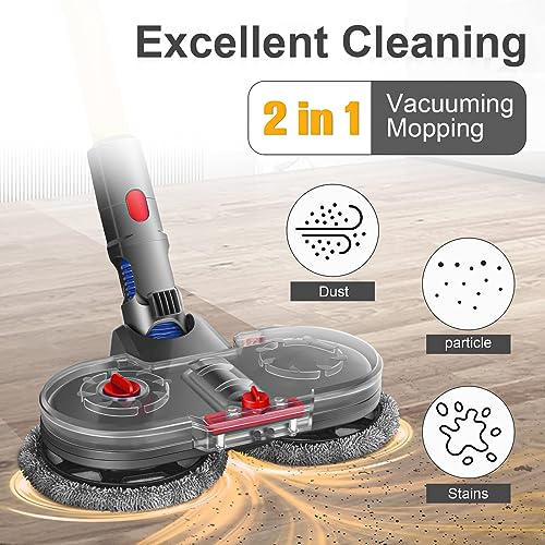 RUKHOOL Electric Mop Head Attachment for Dyson V15 V11 V10 V8 V7 Vacuum Cleaner Parts Spin Mop Replacement with 8 Washable Mop Pads 1 Water Tank