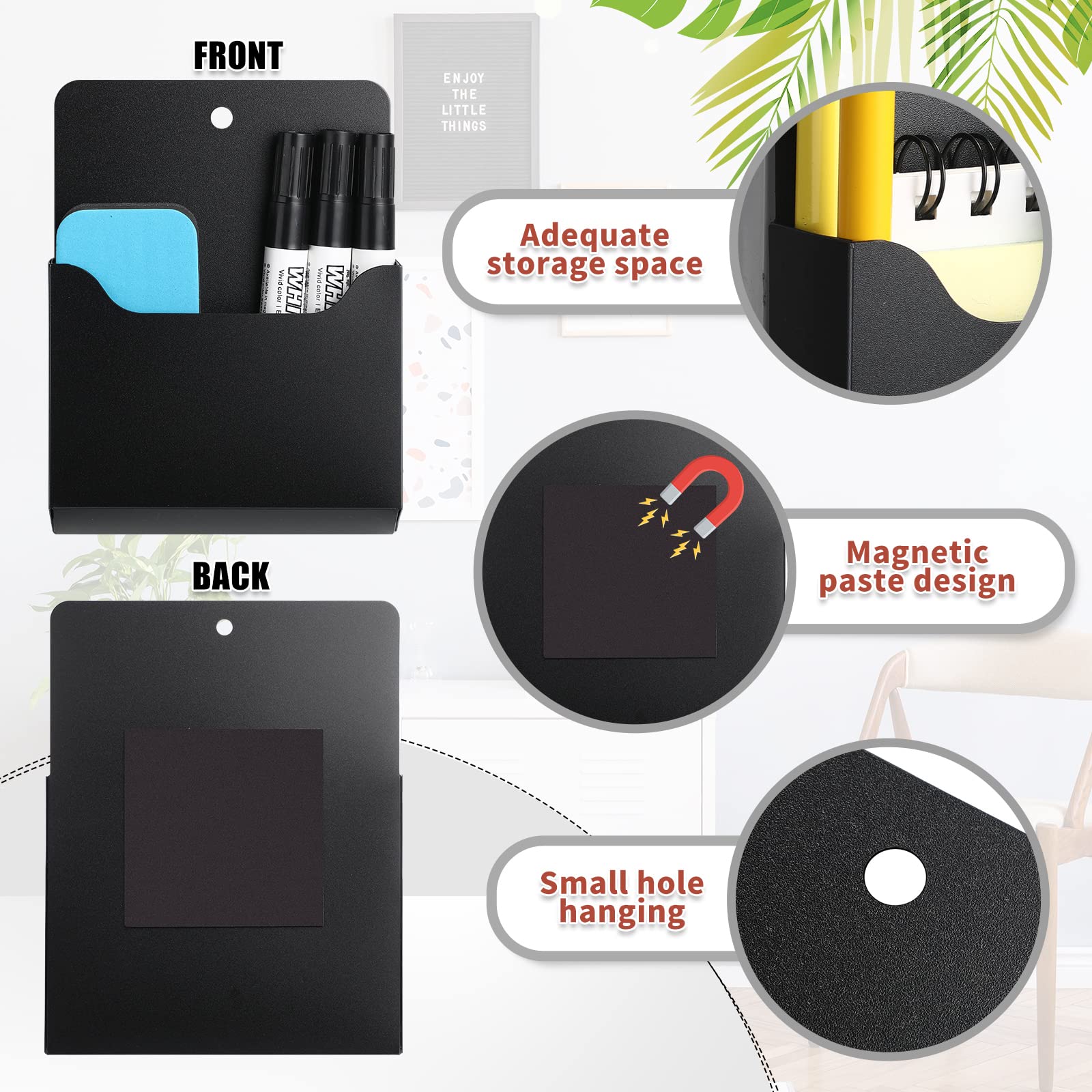 Patelai 3 Pcs Magnetic Wall File Holder Refrigerator Magnetic Locker Mail Organizer Wall Mount for File Cabinets Paper Magazine Pockets Storage Office(Multi Size,Black)