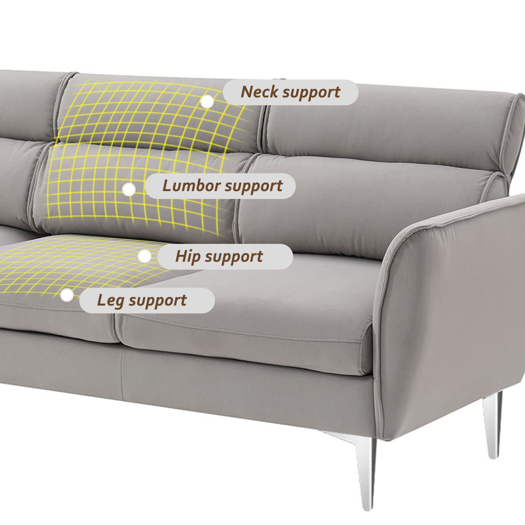Bellemave L-Shape Sofa Convertible Sectional Sofa Couch with Chaise Left/Right Handed Chaise, High Backrest Sectional Sofa, Flannel Upholstered Couch for Living Room (Grey)