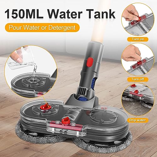 RUKHOOL Electric Mop Head Attachment for Dyson V15 V11 V10 V8 V7 Vacuum Cleaner Parts Spin Mop Replacement with 8 Washable Mop Pads 1 Water Tank