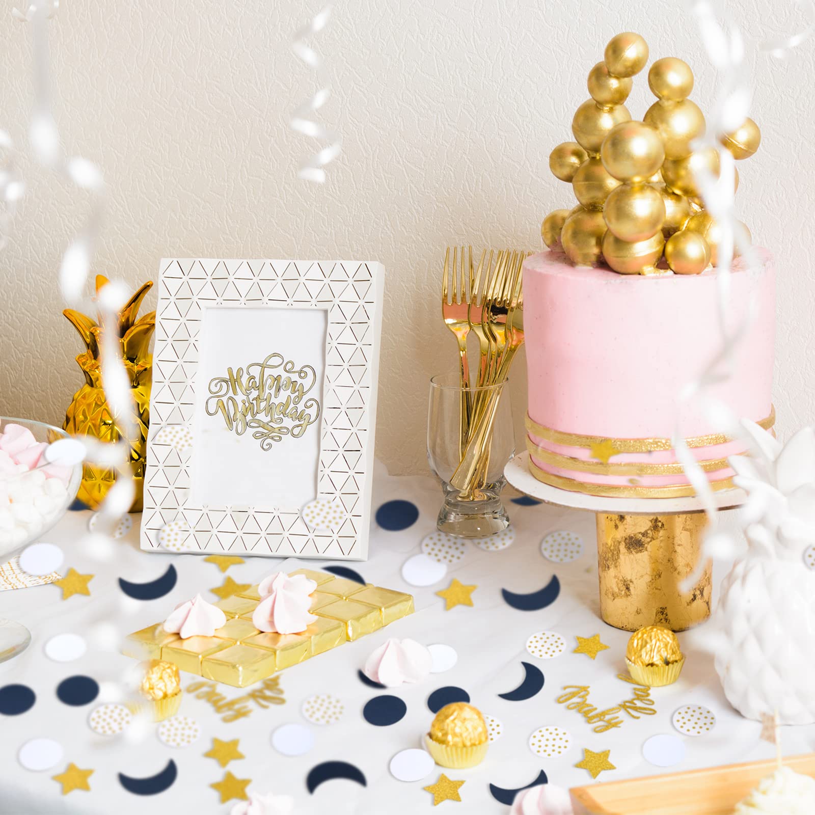 400 Pcs Navy Blue Baby Shower Confetti Moon and Star Baby Shower Decorations Eid Ramadan Mubarak Decoration Gold White Star Moon Confetti Scatter for Gender Reveal Decor