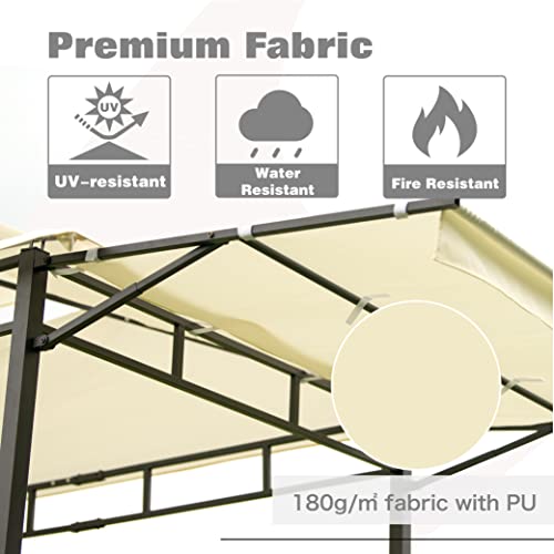 Morhome 12ft.lx4.3ft.w Iron Double Tiered Backyard Patio BBQ Grill Gazebo with Bar Counters Beige Modern Contemporary Polyester