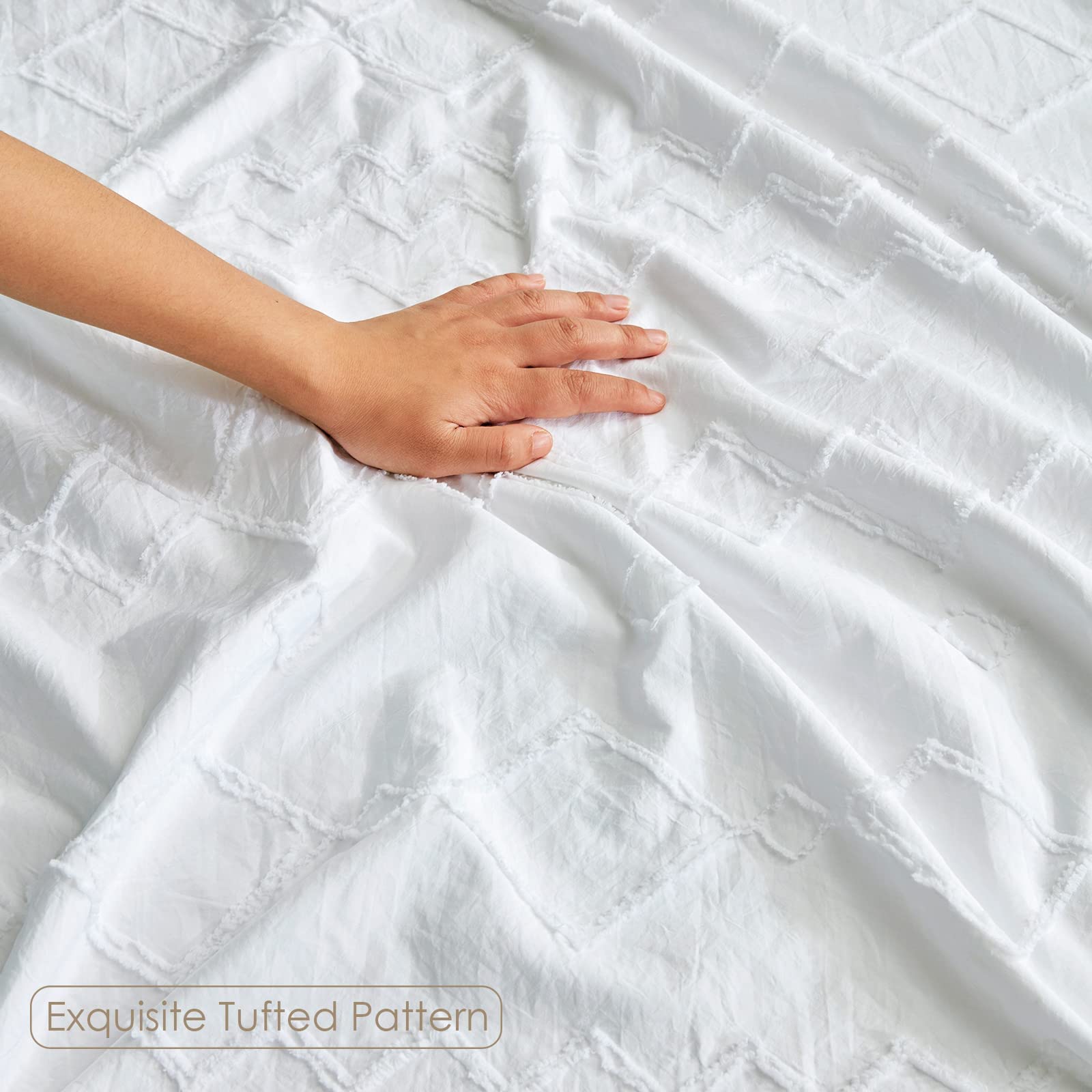 Melingo White Duvet Covers Tufted Duvet Cover Queen Size, Soft and Lightweight Duvet Covers Set for All Seasons, 3 Pieces Boho Embroidery Shabby Chic Bedding Set