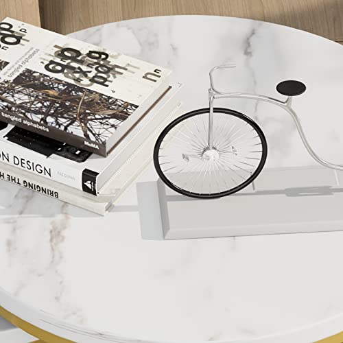 VILAWLENCE Nesting Coffee Table Set of 2 Modern Round White Marble Wood Table,Side Table Gold Metal Frame Oval