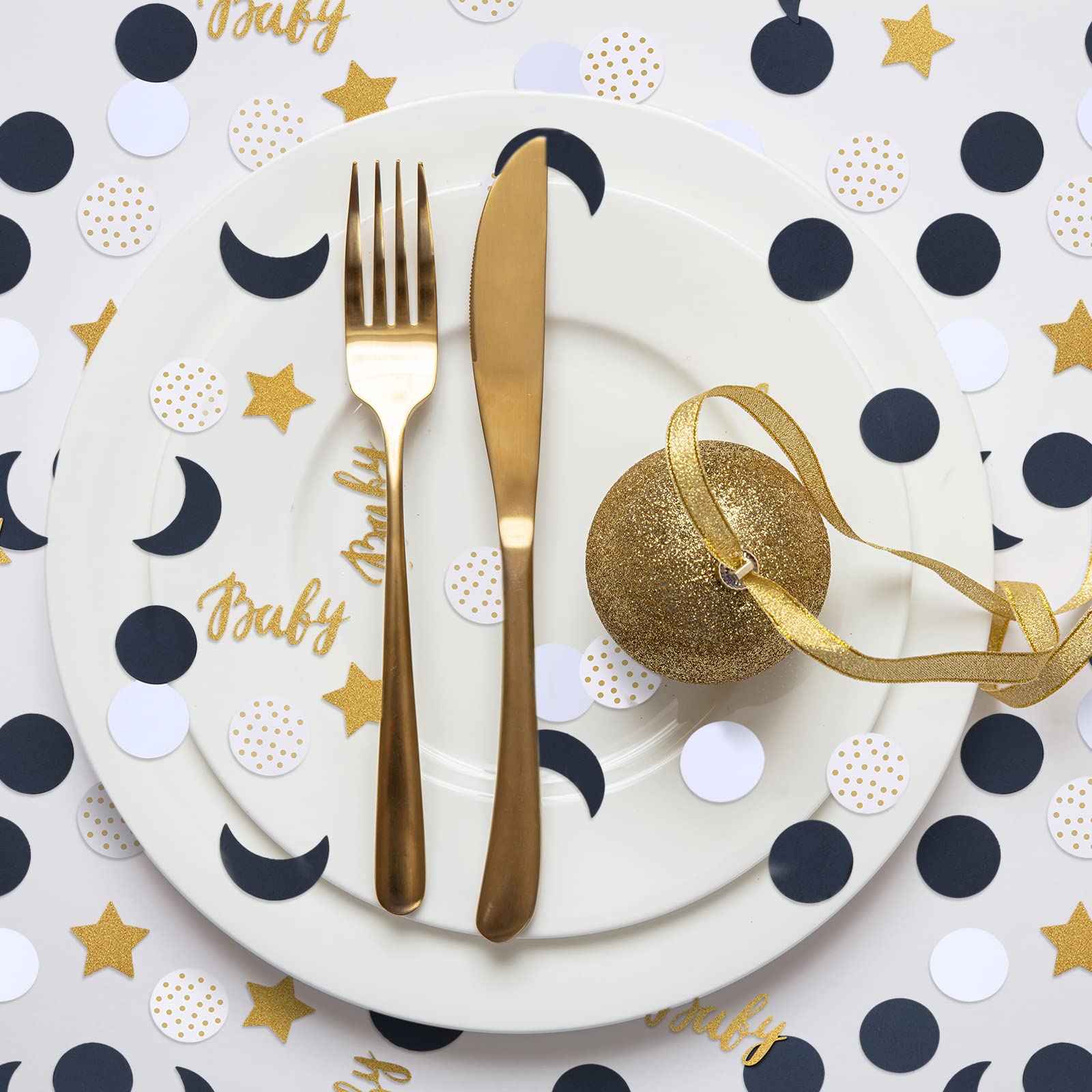 400 Pcs Navy Blue Baby Shower Confetti Moon and Star Baby Shower Decorations Eid Ramadan Mubarak Decoration Gold White Star Moon Confetti Scatter for Gender Reveal Decor