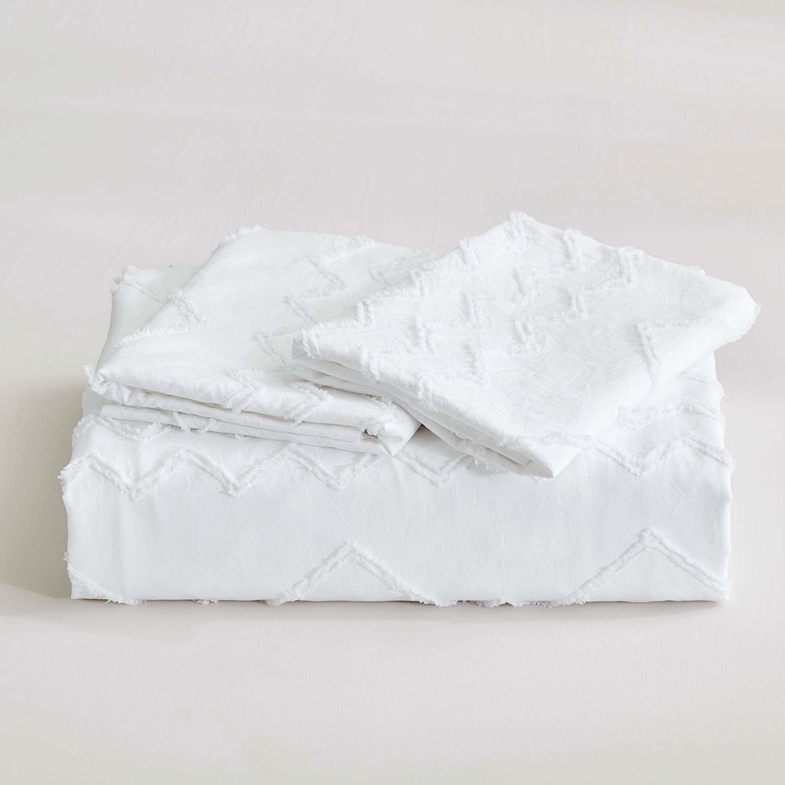 Melingo White Duvet Covers Tufted Duvet Cover Queen Size, Soft and Lightweight Duvet Covers Set for All Seasons, 3 Pieces Boho Embroidery Shabby Chic Bedding Set