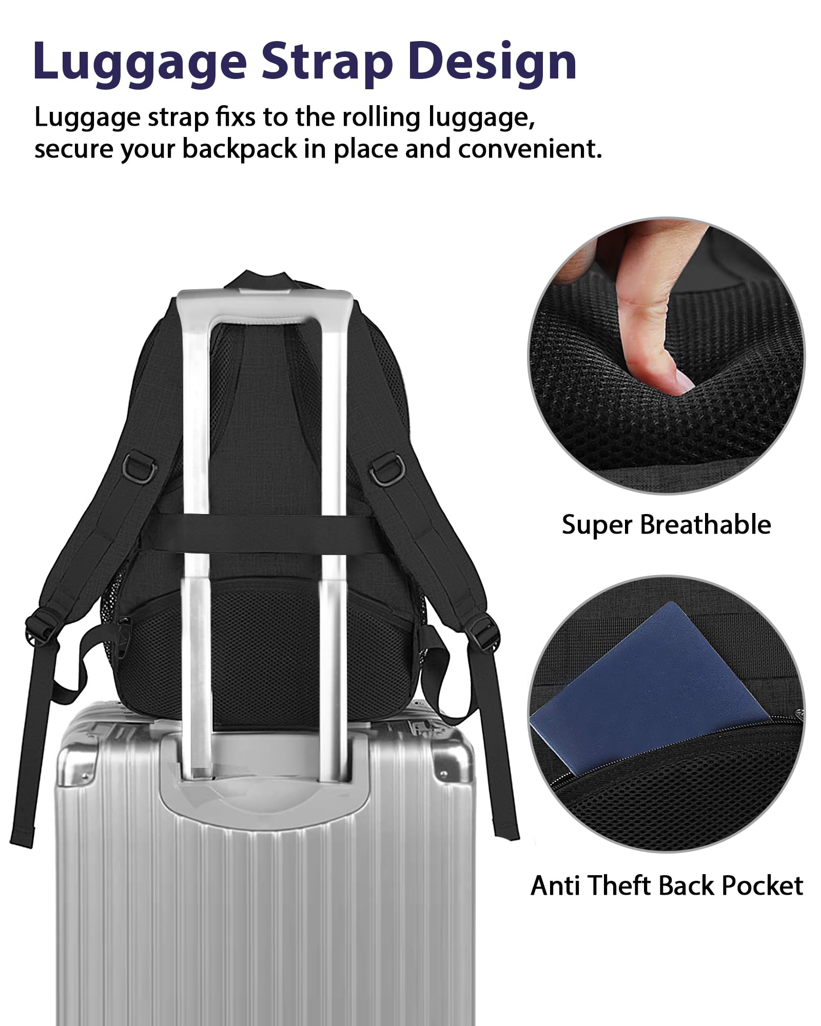 MATEIN 15.6 Inch Backpack for Traveling On Airplane for Women Men, Professional Business Laptop Backpack with Multiple Organization Pockets Water Resistant Casual Daypack, Black