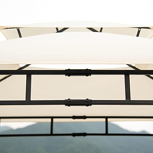 Morhome 12ft.lx4.3ft.w Iron Double Tiered Backyard Patio BBQ Grill Gazebo with Bar Counters Beige Modern Contemporary Polyester