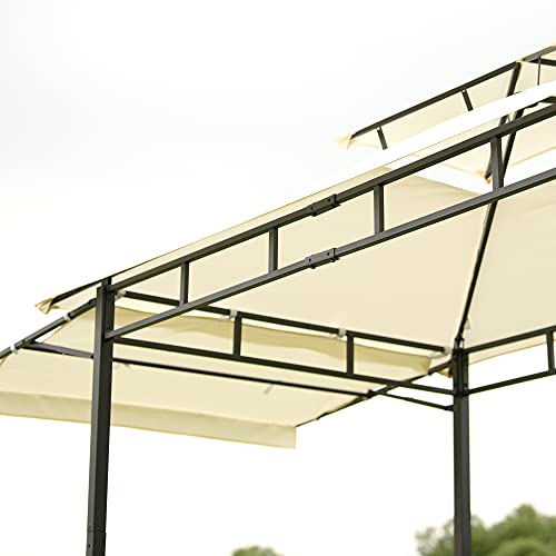 Morhome 12ft.lx4.3ft.w Iron Double Tiered Backyard Patio BBQ Grill Gazebo with Bar Counters Beige Modern Contemporary Polyester