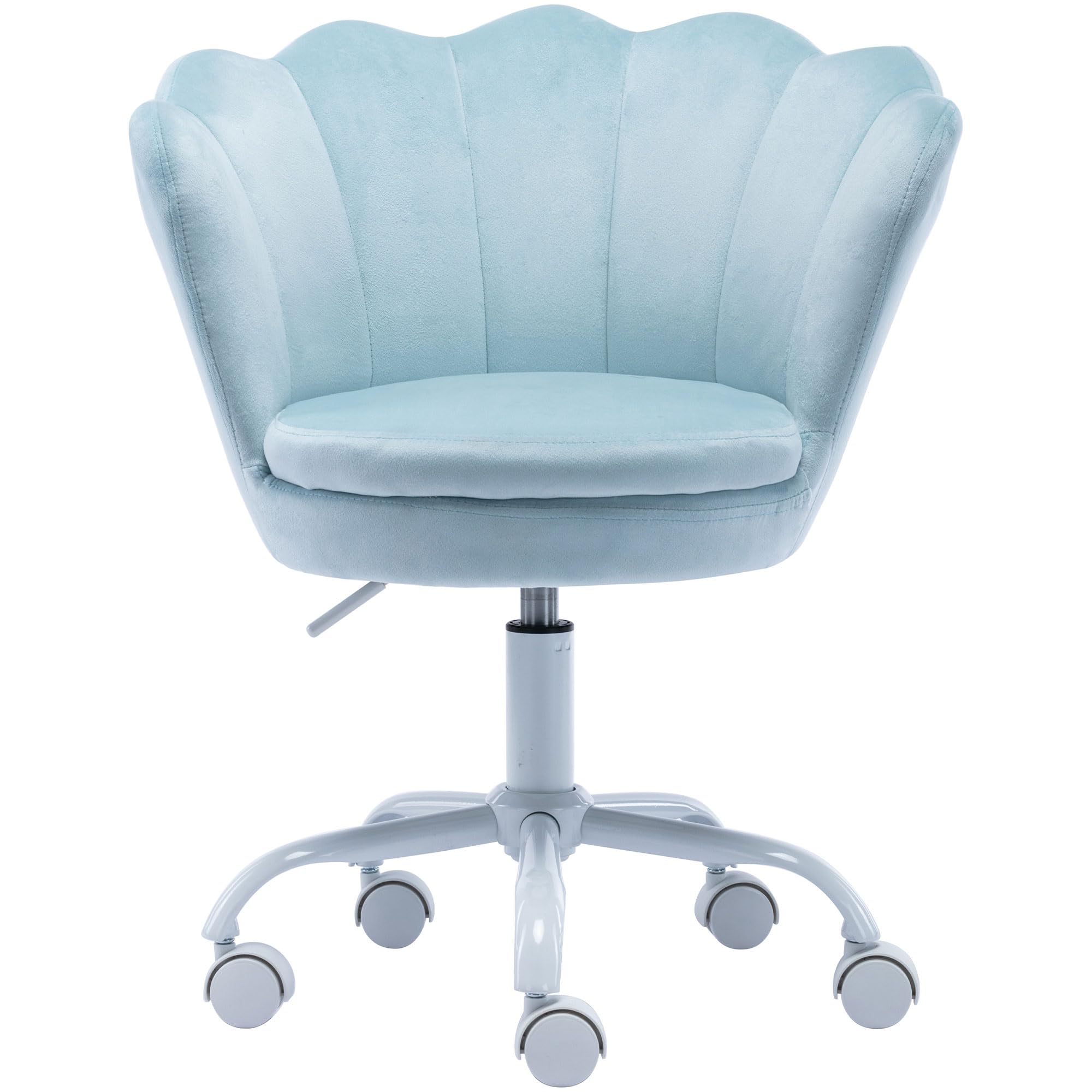 DM Furniture Velvet Kids Desk Chair Cute Computer Chair Modern Upholstered Swivel Arm Chair Adjustable Rolling Vanity Chair for Bedroom Living Room Girls (Blue)