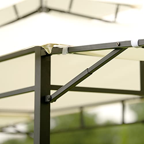 Morhome 12ft.lx4.3ft.w Iron Double Tiered Backyard Patio BBQ Grill Gazebo with Bar Counters Beige Modern Contemporary Polyester