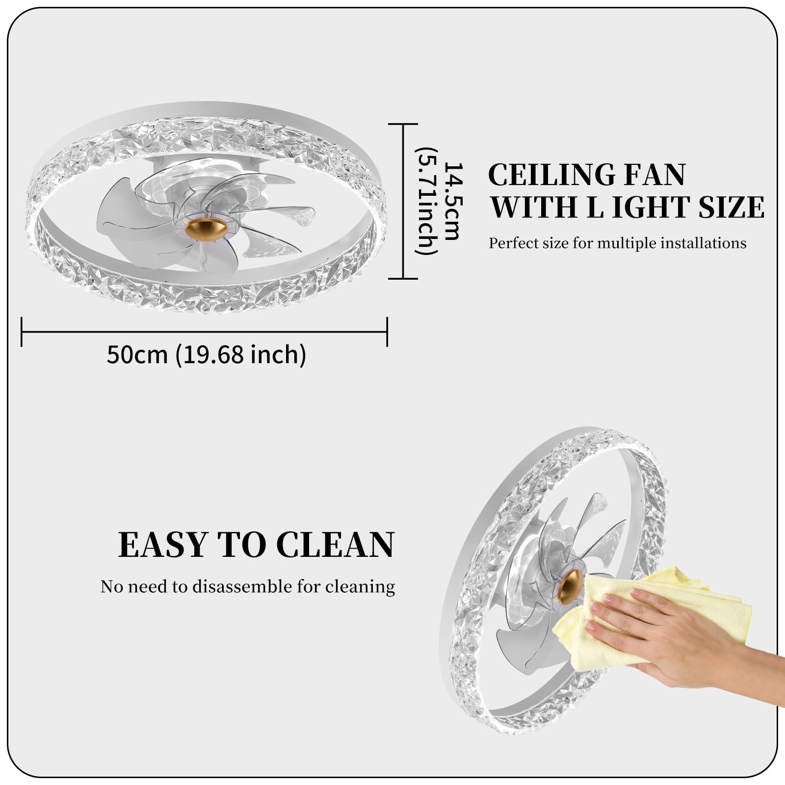 Fszdorj 2023 Upgraded 20‘’ Smart Ceiling Fan with Light, Low Profile Fan, Flush Mount Ceiling Fan, 6 Speeds, Dimmable LED, App & Remote Control, Quiet DC Motor, For Bedroom, Living Room, F111 White