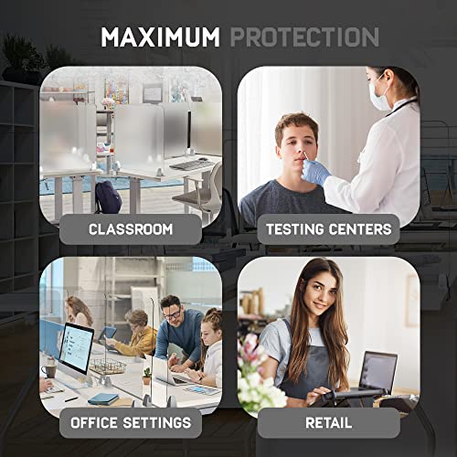 4 Pack - Desk Divider Office Partitions - Crystal Clear Acrylic Plexiglass. Adjustable Silver Clamps Included. Desk Divider for Schools or Offices. Clear Plexiglass Sneeze Guard, 22x22 inches.