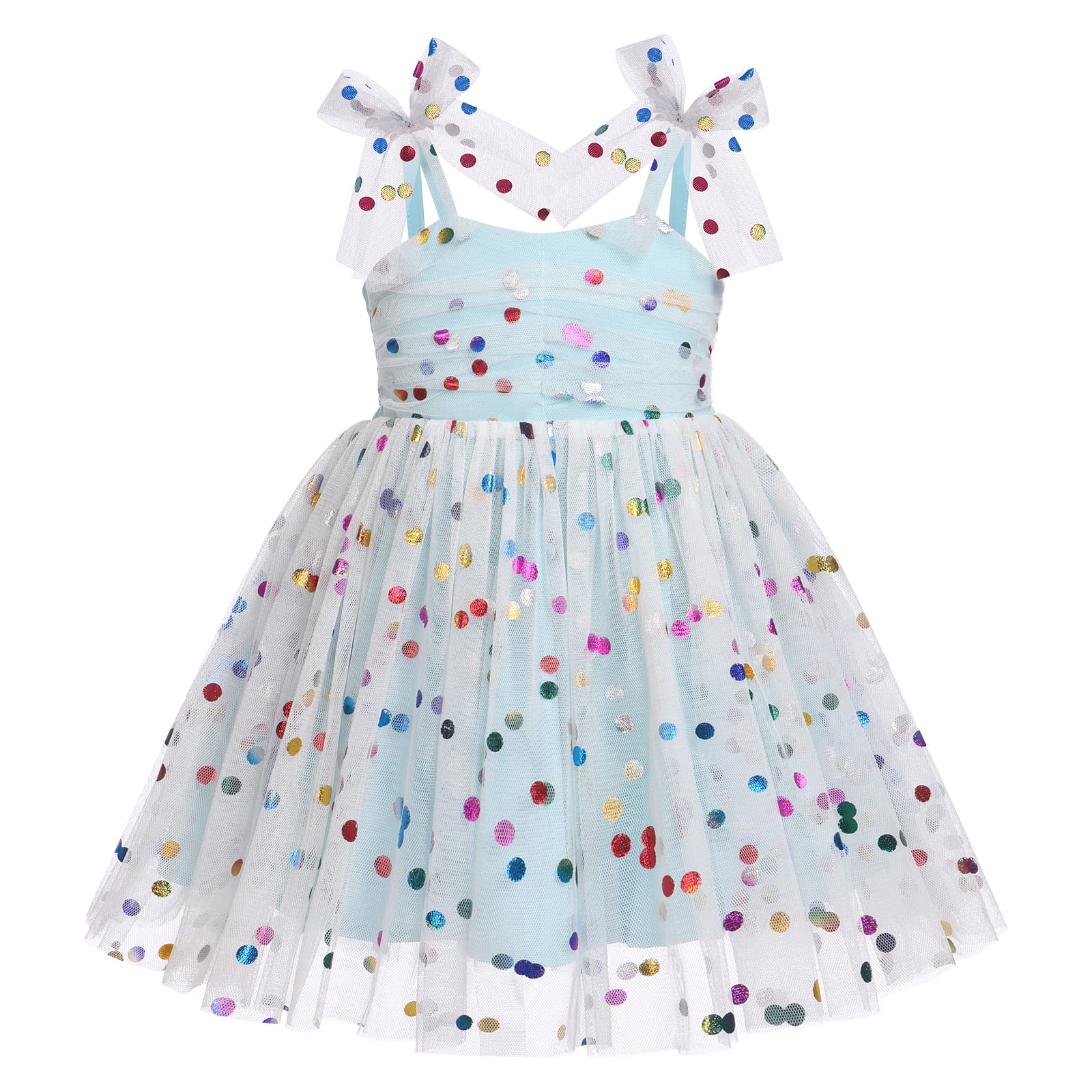 IMEKIS First Birthday Outfit Girl Dress: 1/2 1st 2nd Birthday Cake Smash Baby Boho Rainbow Confetti Princess Dresses for Toddler Party Tutu Skirt Easter Newborn Photoshoot Blue Sequin 2-3T