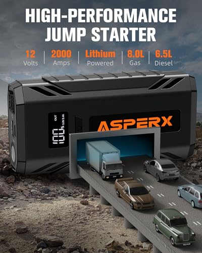 ASPERX 3500A Battery Jump Starter with PD 30W Fast Charging (Up to 10L Gas/8.5L Diesel Engines), 12V Battery Starter with 4 Inch LCD Display, Lithium Battery Booster with LED Light