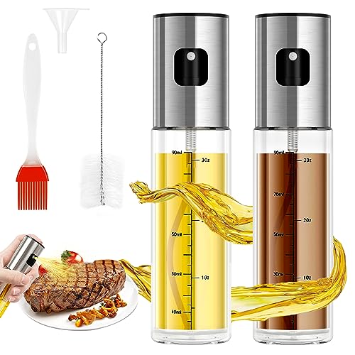 Uktunu Oil Sprayer for Cooking,2 Pack 100ml Glass Olive Oil Sprayer Mister, Olive Oil Spray Bottle, Kitchen Gadgets Accessories for Air Fryer, Canola, Widely Used for Salad Making, Frying, BBQ