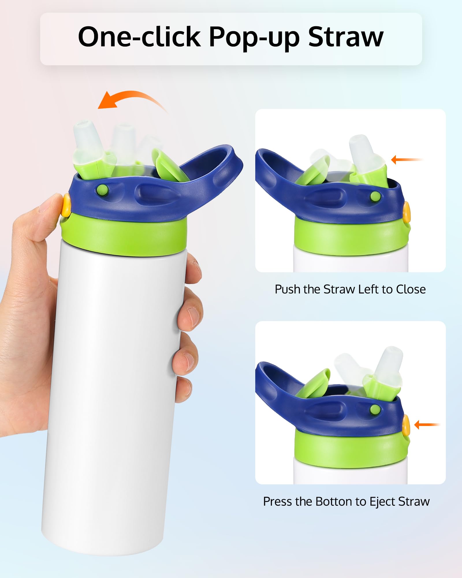 OFFNOVA 12oz Kids Sublimation Tumbler, Kids Sublimation Tumbler Blank with with One-click Pop-up Straw and Handle, Children Sublimation Cups for Milk, Soda, Juice, Drinks (4 Pack)
