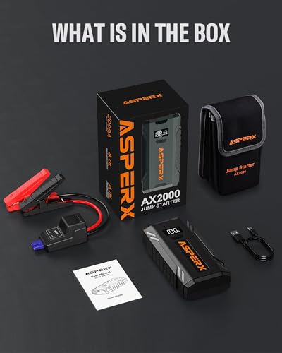 ASPERX 3500A Battery Jump Starter with PD 30W Fast Charging (Up to 10L Gas/8.5L Diesel Engines), 12V Battery Starter with 4 Inch LCD Display, Lithium Battery Booster with LED Light