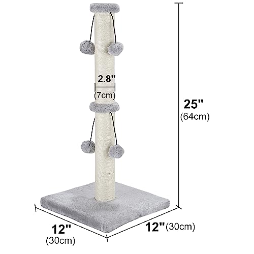 Dimaka Cat Scratching Post, Natural Sisal Rope Claw Scratcher Post with 4 Hanging Toy Balls for Indoor Cats and Kittens (25 inches for Kittens, Grey)