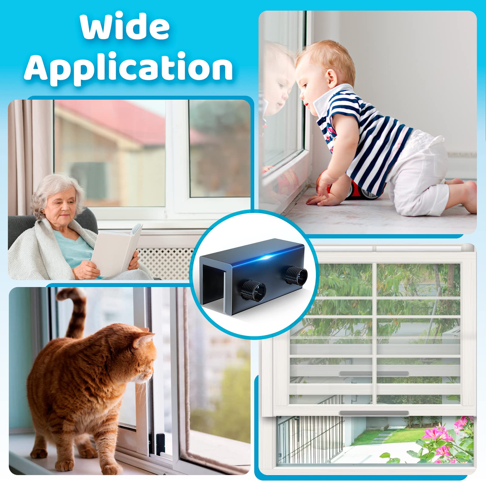 Sliding Window Door Lock Security - 4 Packs Slider Window Stopper for Baby Child Proof Home Safety Secure, Childproof No Drill Patio Slide Glass Window Locks Stop Vertical Key Aluminum Alloy Black