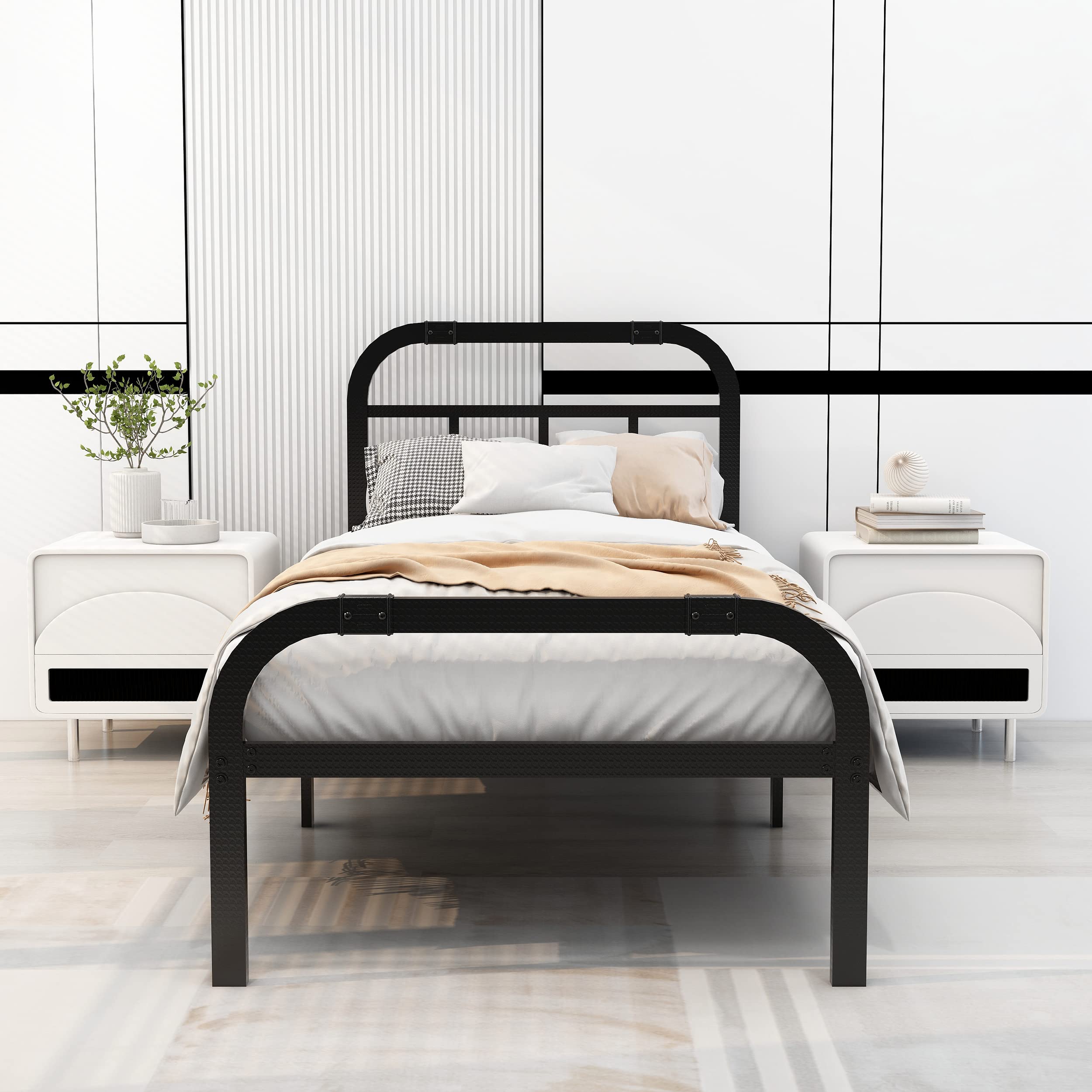 alazyhome Metal Platform Heavy Duty Twin Size Bed Frame with Headboard and Footboard Sturdy Steel Support No Box Spring Needed Easy Assembly Black