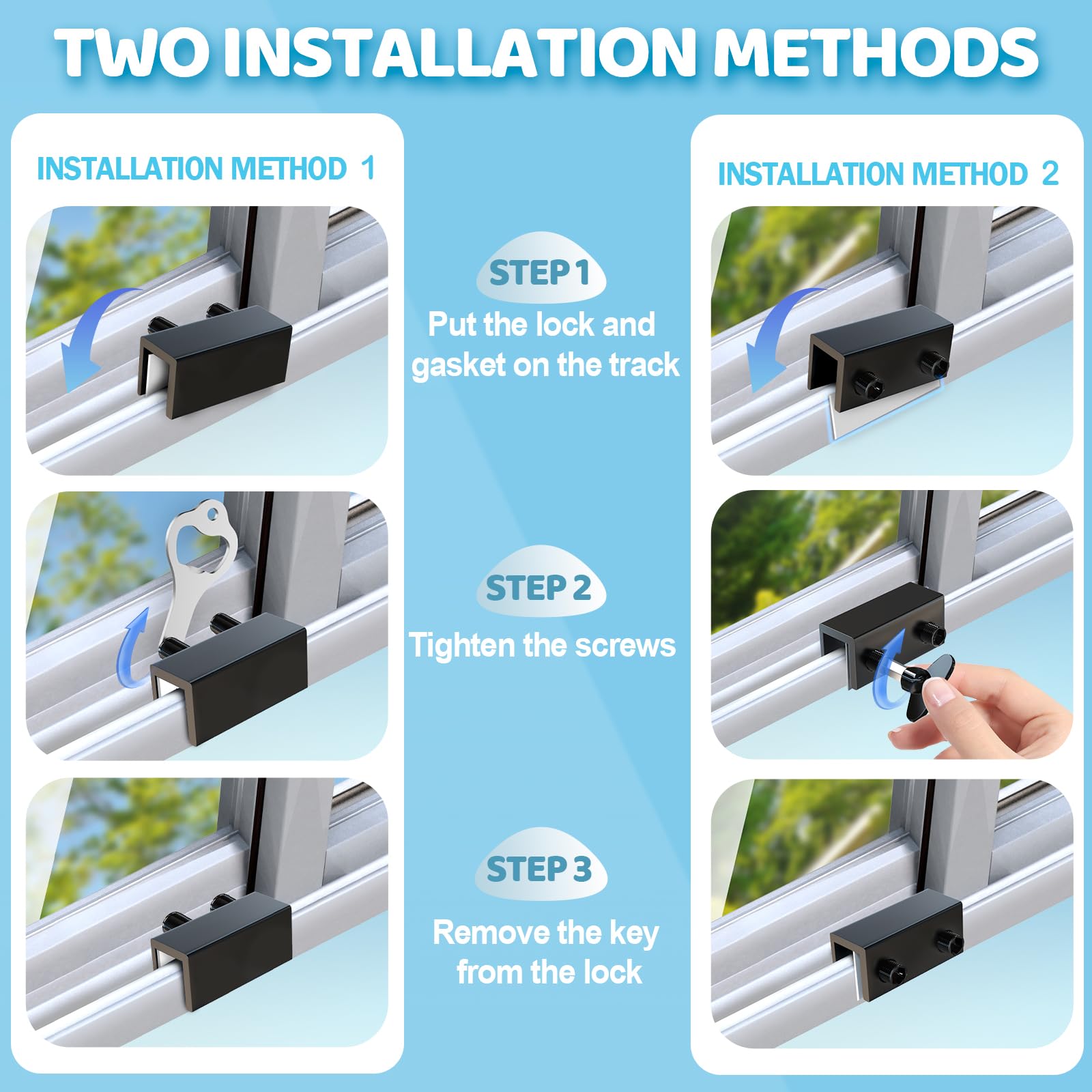 Sliding Window Door Lock Security - 4 Packs Slider Window Stopper for Baby Child Proof Home Safety Secure, Childproof No Drill Patio Slide Glass Window Locks Stop Vertical Key Aluminum Alloy Black