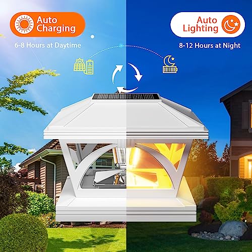 ENSLI Solar Post Cap Lights Outdoor, 6 Pack Brighter Solar Post Lights Outdoor Waterproof, Fence Post Cap Lights Solar Powered Deck Post Lights Fit 4x4 5x5 6x6 Posts for Fence Deck Garden Decoration