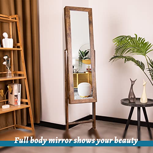 Ntufrest Standing Full-Length Mirror Jewelry Armoire, Lockable Jewelry Organizer, Large capability frame Mirror Jewelry Cabinet, Exclusive Dressing Jewelry Organizer