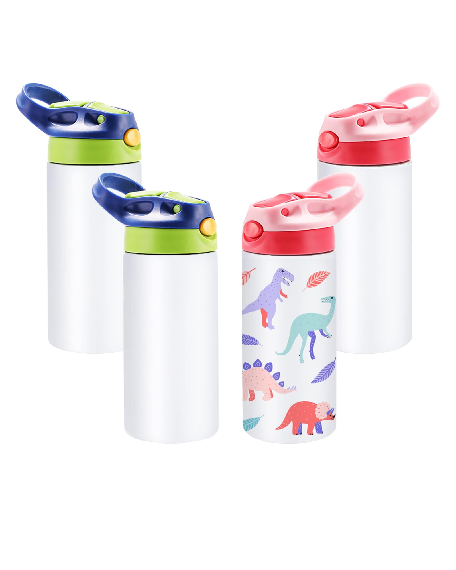 OFFNOVA 12oz Kids Sublimation Tumbler, Kids Sublimation Tumbler Blank with with One-click Pop-up Straw and Handle, Children Sublimation Cups for Milk, Soda, Juice, Drinks (4 Pack)