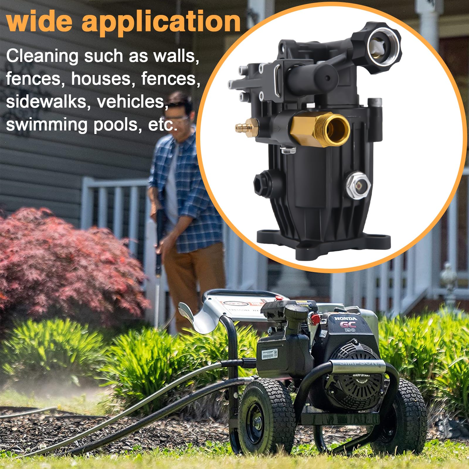 3300 PSI Pressure Washer Pump 3/4" Shaft Horizontal Power Washer Pump Replacement 2.5 GPM Pressure Pump Replacement for Honda GC160 Power Washer