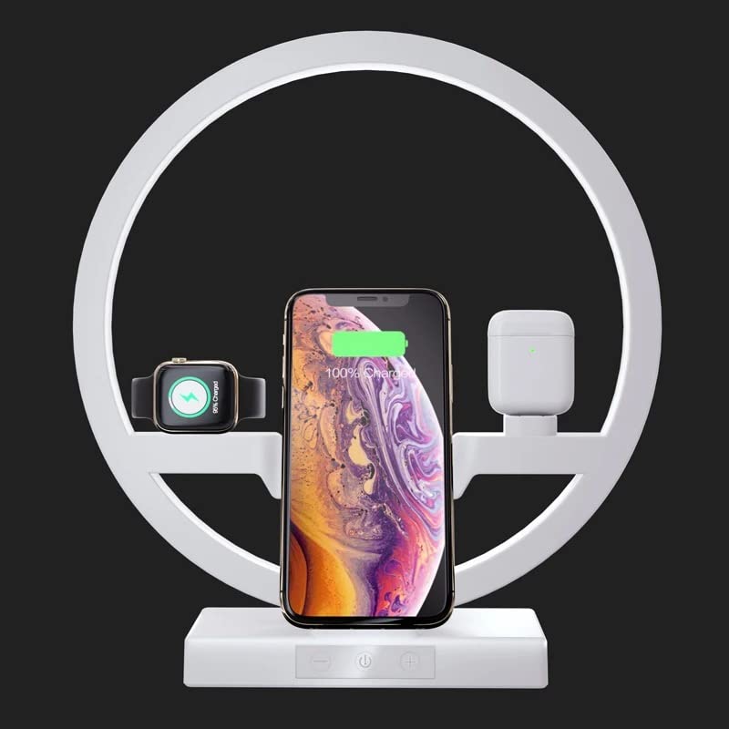 4 in 1 Charging Station | LED Lamp | Magnetic Charging Station | Wireless Charging Station | Bedside Lamp | Phone Charger | Watch Charger (White)