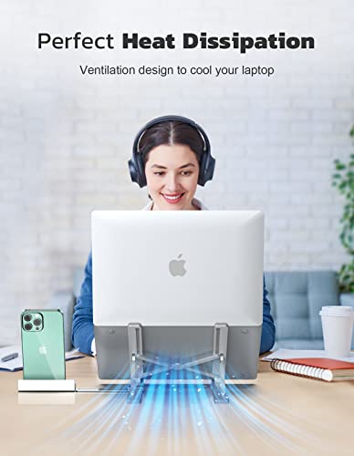 RIWUCT Laptop Stand for Desk, 9 Angles Adjustable Ergonomic Computer Stand with Detachable Phone Holder, Aluminum Cooling Portable Laptop Riser Holder Compatible with MacBook Pro Air Up to 15.6''