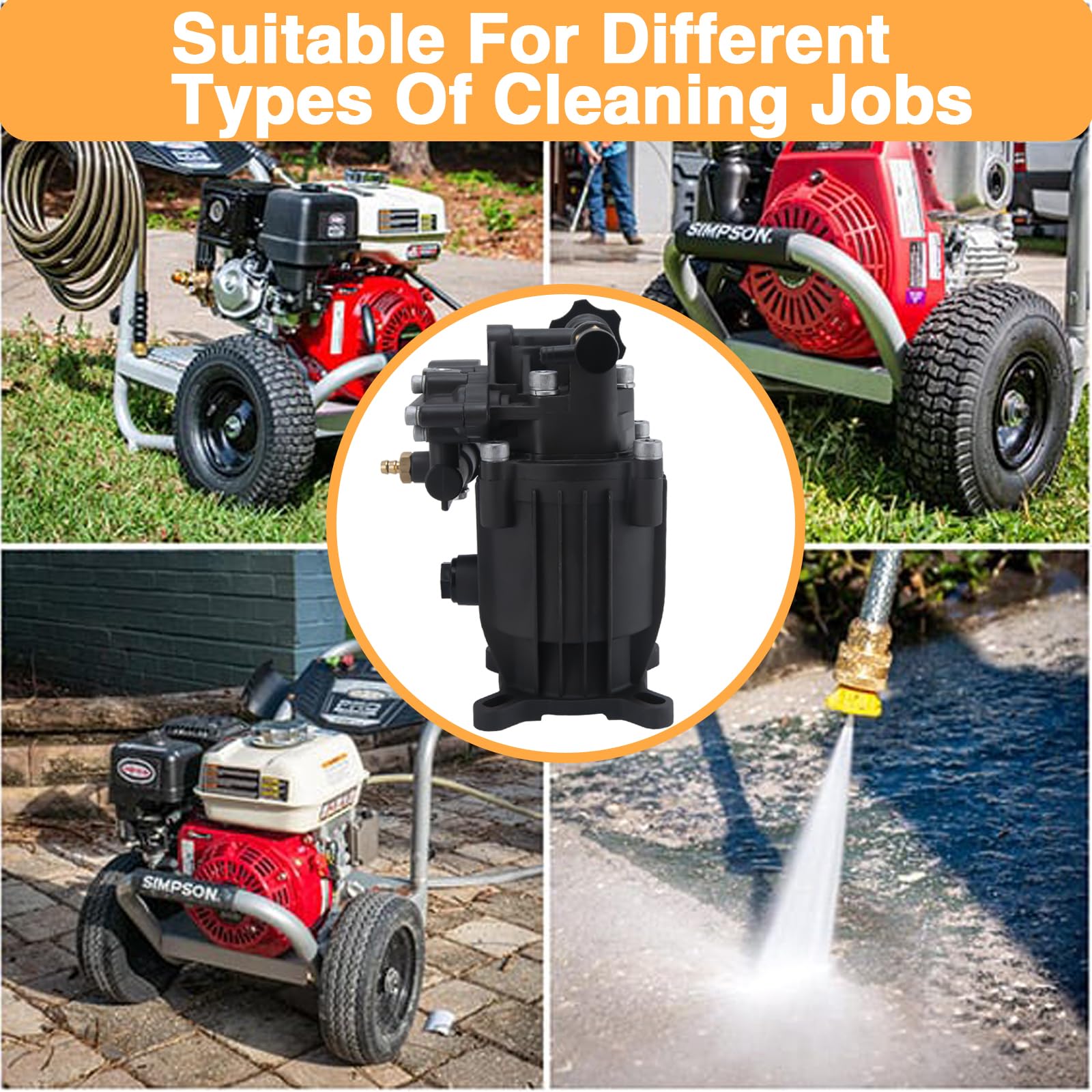 3300 PSI Pressure Washer Pump 3/4" Shaft Horizontal Power Washer Pump Replacement 2.5 GPM Pressure Pump Replacement for Honda GC160 Power Washer
