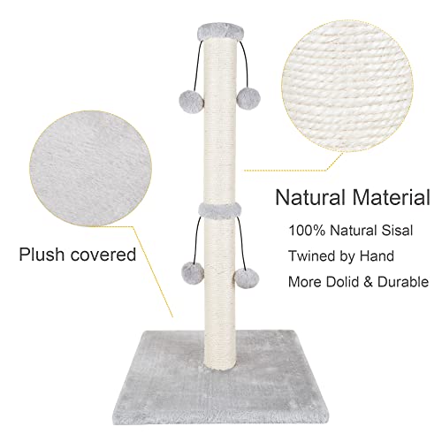 Dimaka Cat Scratching Post, Natural Sisal Rope Claw Scratcher Post with 4 Hanging Toy Balls for Indoor Cats and Kittens (25 inches for Kittens, Grey)
