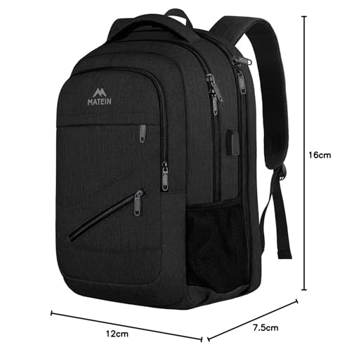MATEIN 15.6 Inch Backpack for Traveling On Airplane for Women Men, Professional Business Laptop Backpack with Multiple Organization Pockets Water Resistant Casual Daypack, Black