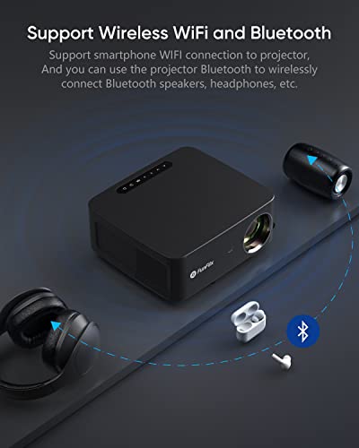 1080P Full HD Projector, 15000 Lumens Portable Movie Projector, FunFlix 300" WiFi Projector Bluetooth Projector, Home Theater Video Projector Compatible with HDMI, VGA, USB, AV, Laptop, Smartphone
