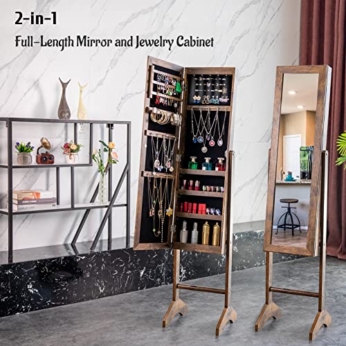 Ntufrest Standing Full-Length Mirror Jewelry Armoire, Lockable Jewelry Organizer, Large capability frame Mirror Jewelry Cabinet, Exclusive Dressing Jewelry Organizer