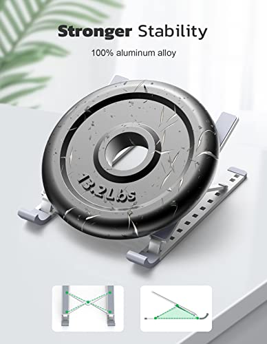 RIWUCT Laptop Stand for Desk, 9 Angles Adjustable Ergonomic Computer Stand with Detachable Phone Holder, Aluminum Cooling Portable Laptop Riser Holder Compatible with MacBook Pro Air Up to 15.6''