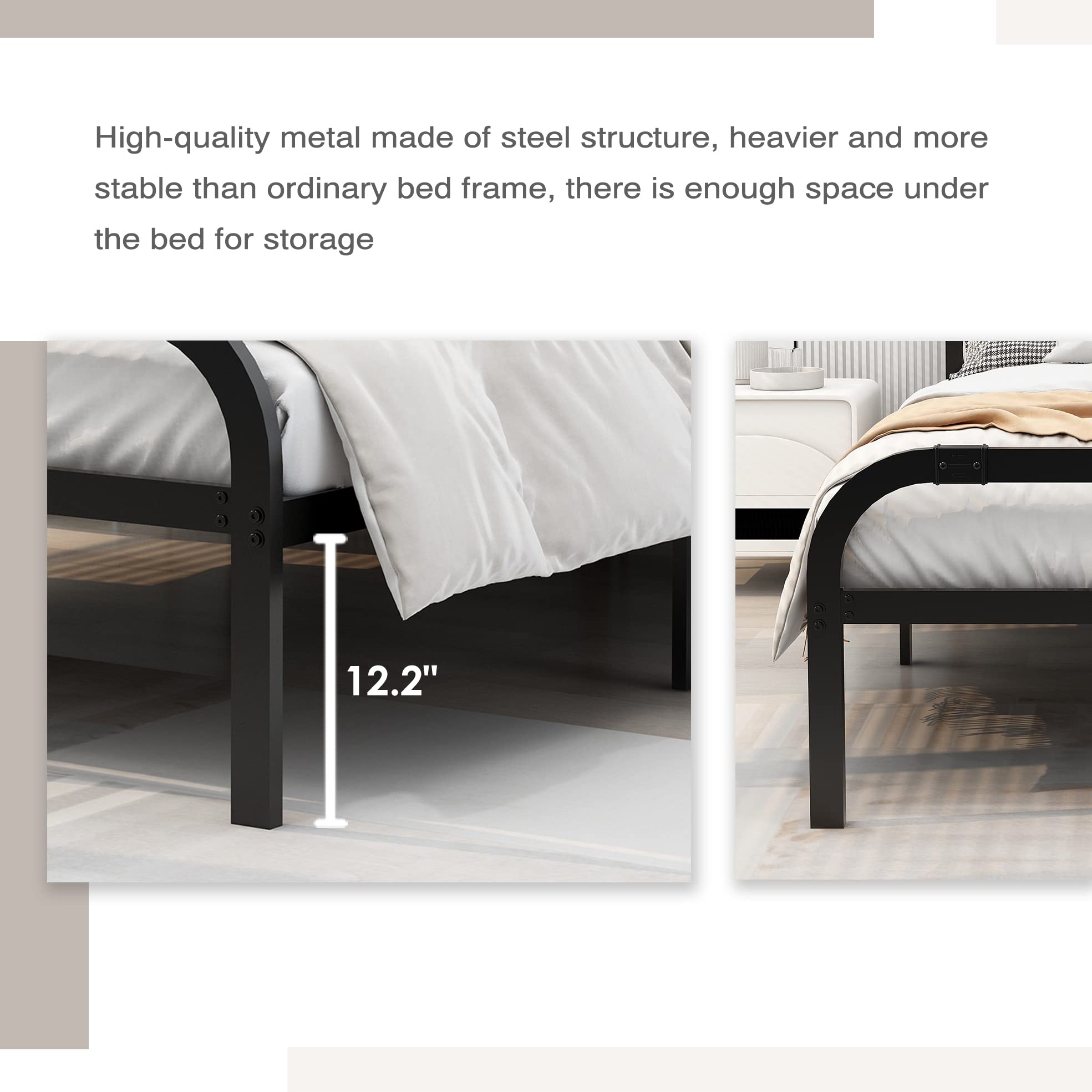alazyhome Metal Platform Heavy Duty Twin Size Bed Frame with Headboard and Footboard Sturdy Steel Support No Box Spring Needed Easy Assembly Black